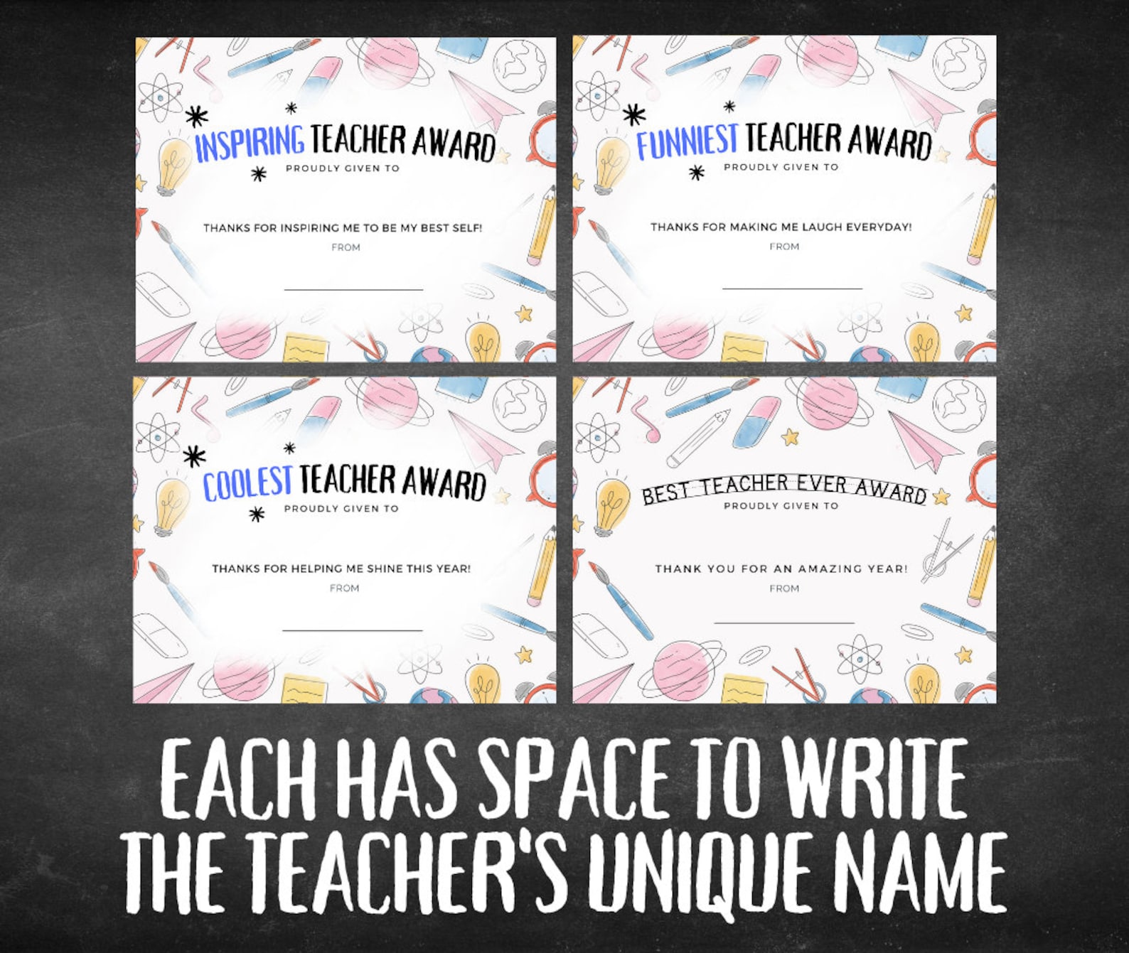 Printable Teacher Appreciation Awards Teacher Thank You Gift - Etsy