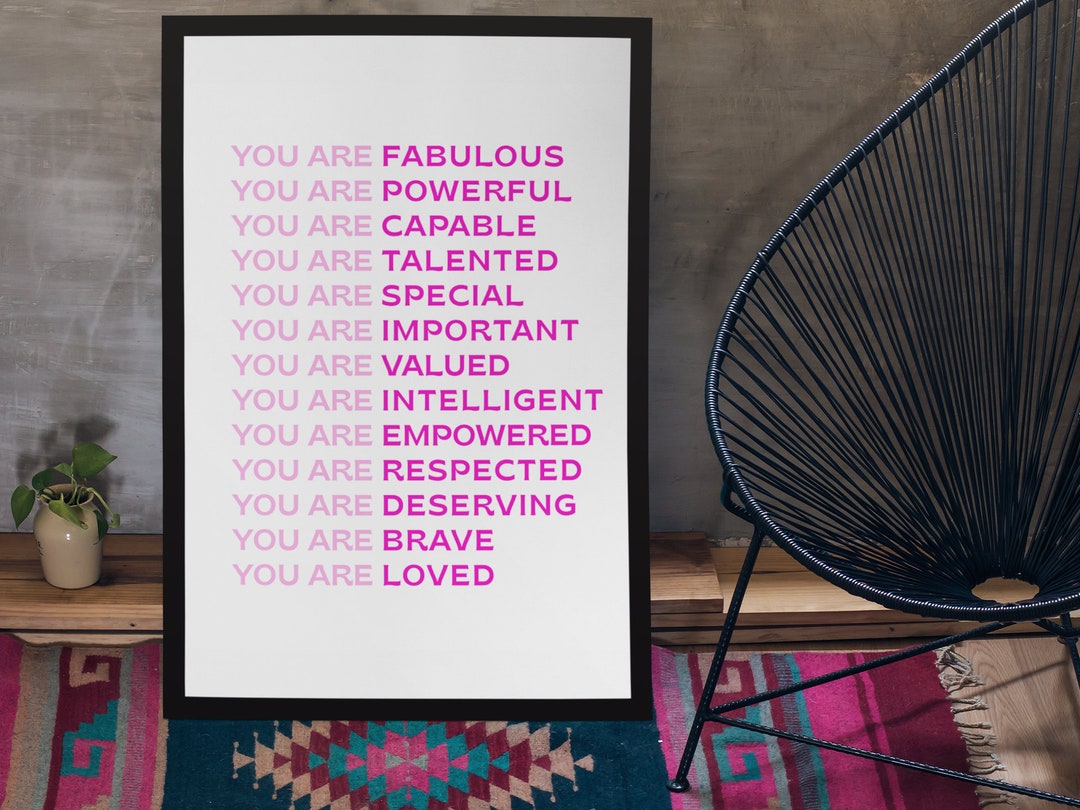 Hot Pink Affirmations Poster, Self Love Poster, Girls Room Decor, Gift ...