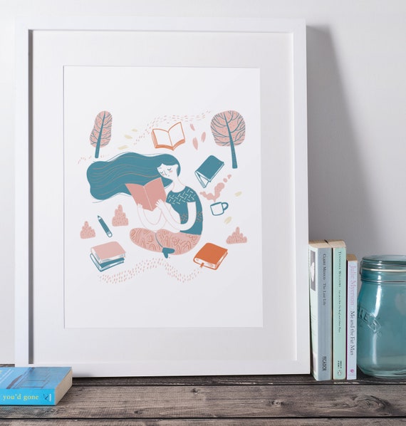 Reading Poster Girls Room Art Girl Reading Print Classroom | Etsy