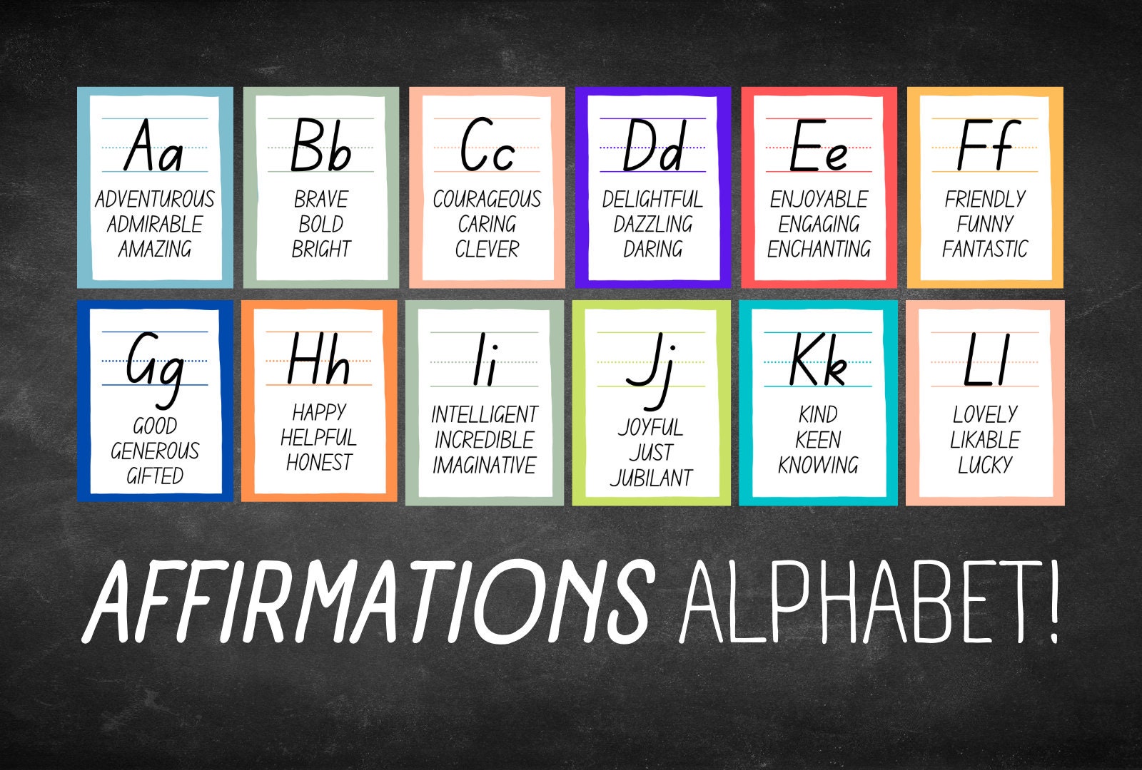 Rainbow Affirmations Alphabet Cards Printable Alphabet - Etsy