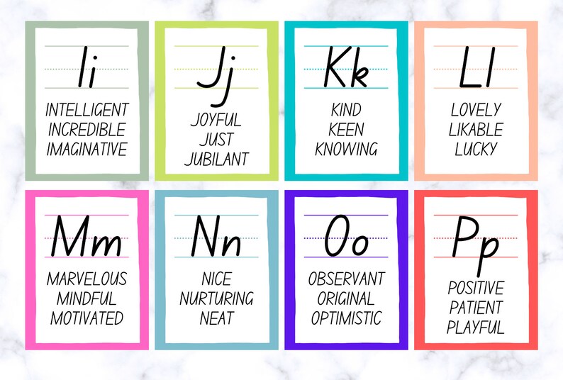 Rainbow Affirmations Alphabet Cards, Printable Alphabet Posters ...