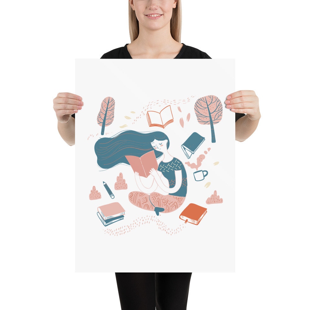 Reading Poster Girls Room Art Girl Reading Print Classroom | Etsy