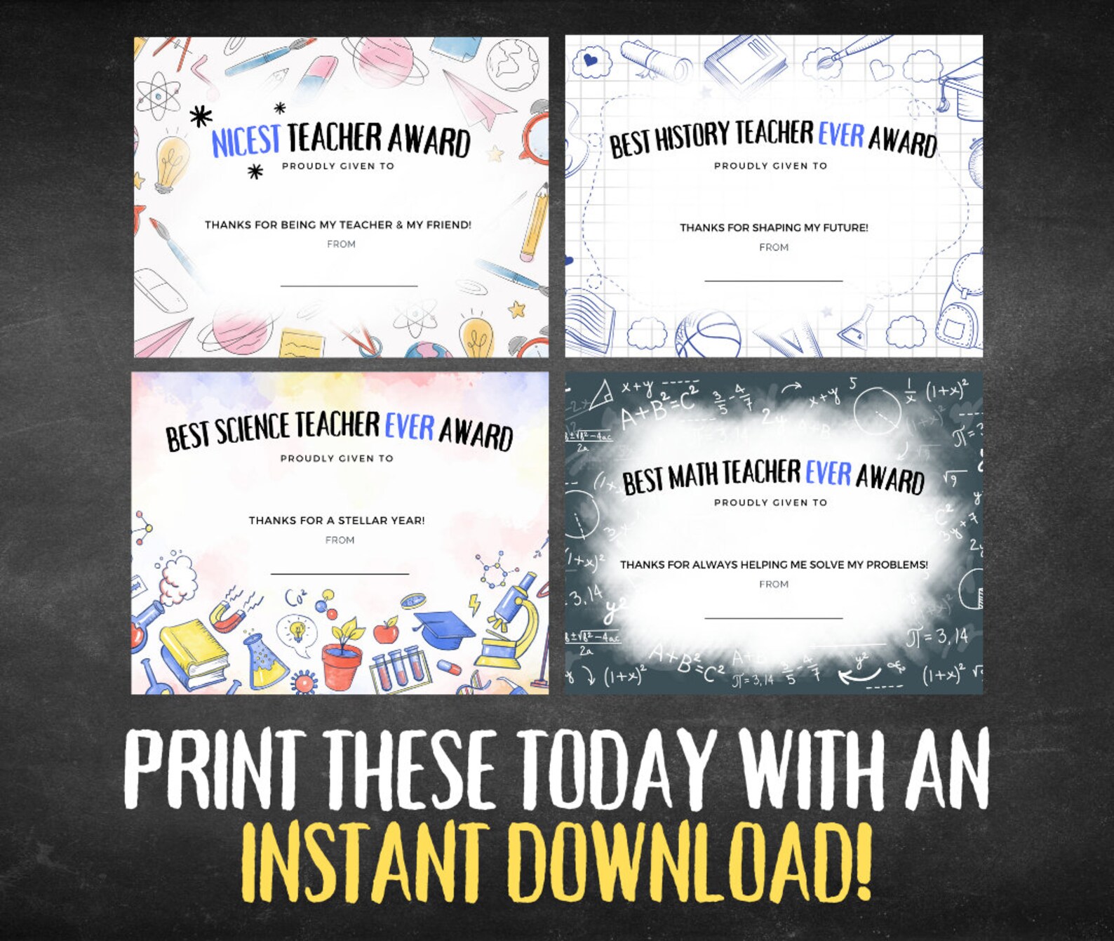 Printable Teacher Appreciation Awards Teacher Thank You Gift - Etsy