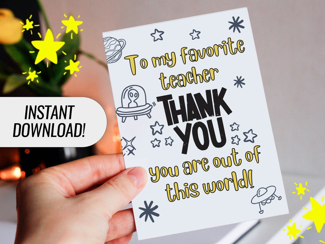 Printable Thank You Card for Teacher, Space Teacher Appreciation Card ...