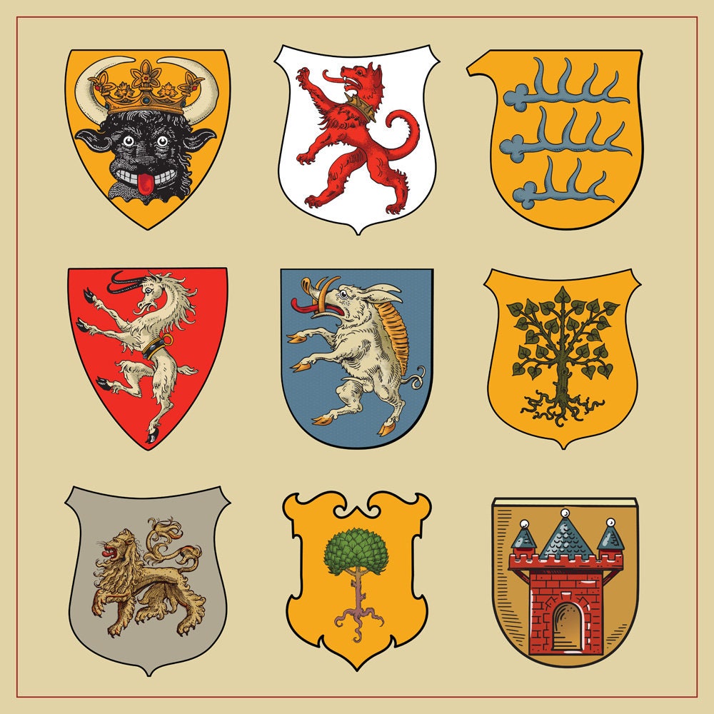 Vintage Heraldry Element. Heraldic Beast on Shield. Coat of | Etsy