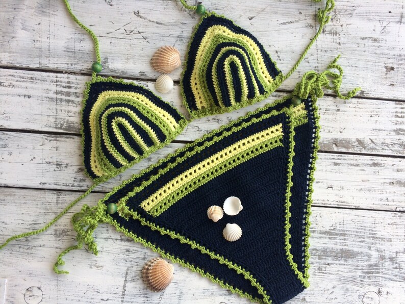 Crochet Bikini Set Tricolour Bikini Triangle Bikini | Etsy