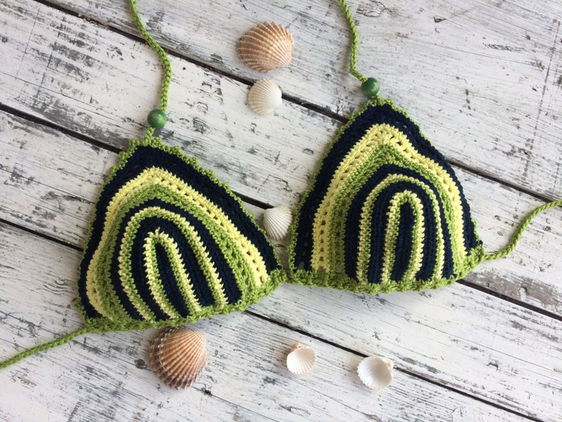 Crochet Bikini Set Tricolour Bikini Triangle Bikini | Etsy