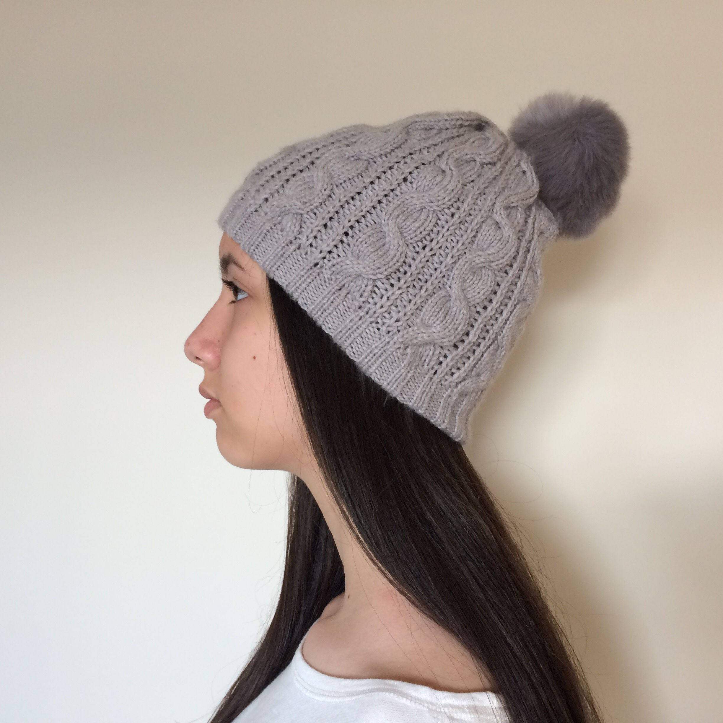 Hand Knit Beanie in Gray... Wool Hat...winter Pom Pom - Etsy