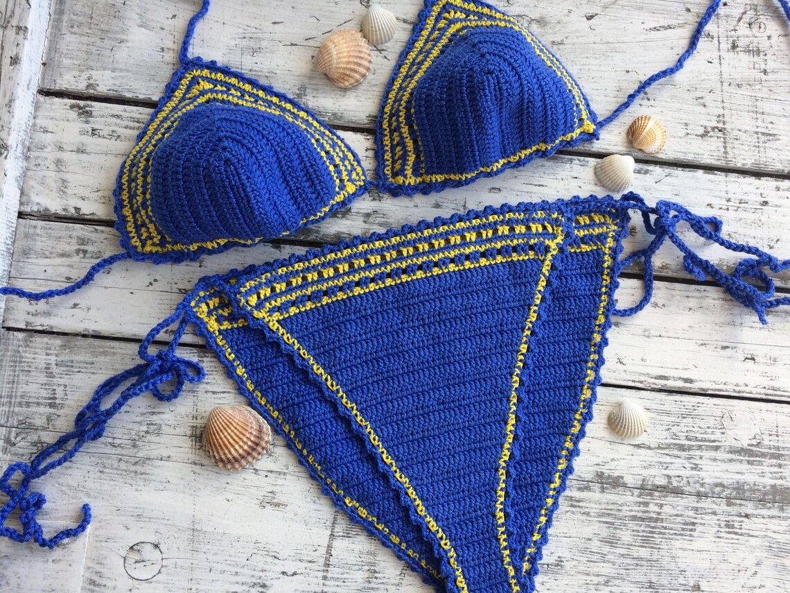 Crochet bikini...Blue bikini...Triangle bikini - Etsy Portugal