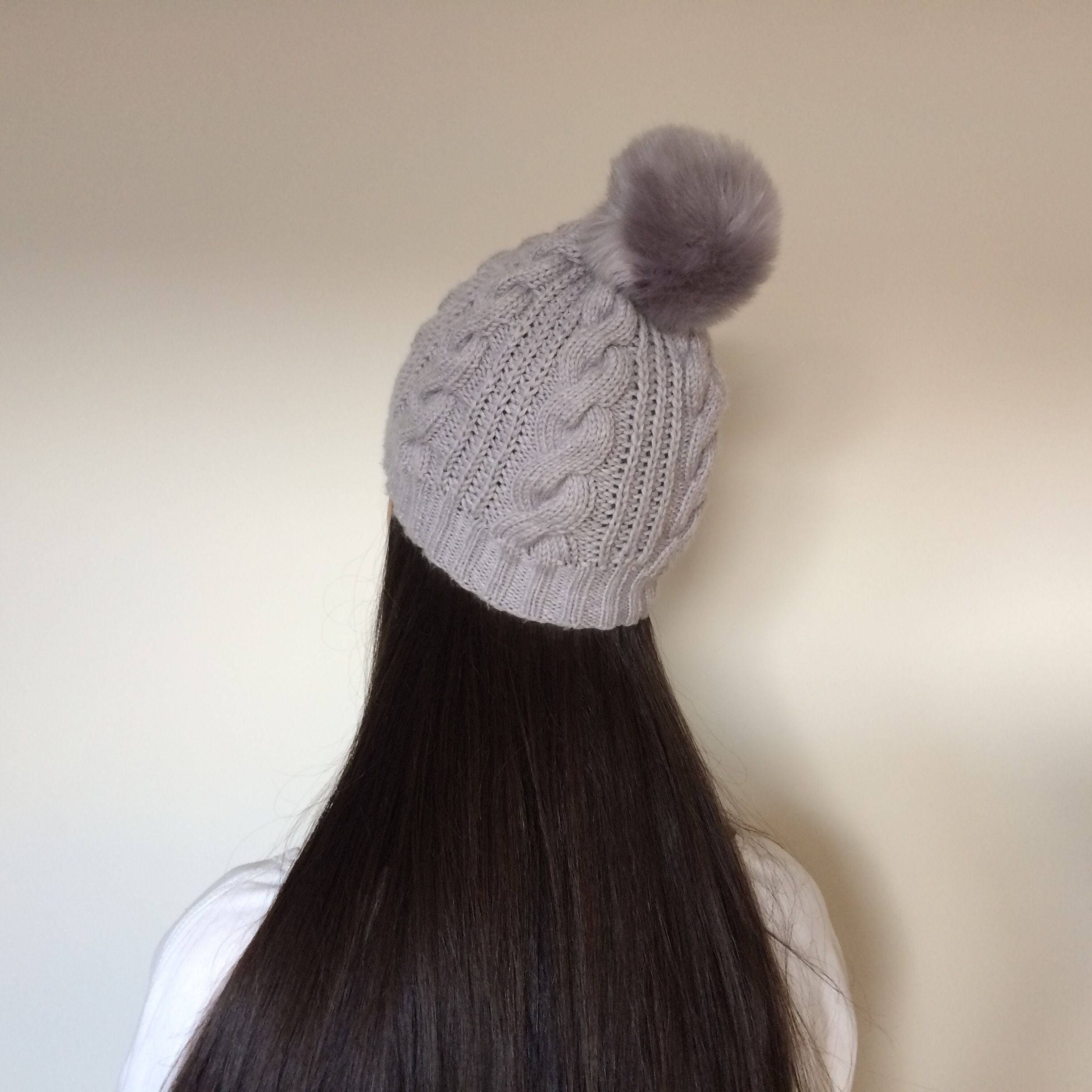 Hand Knit Beanie in Gray... Wool Hat...winter Pom Pom - Etsy