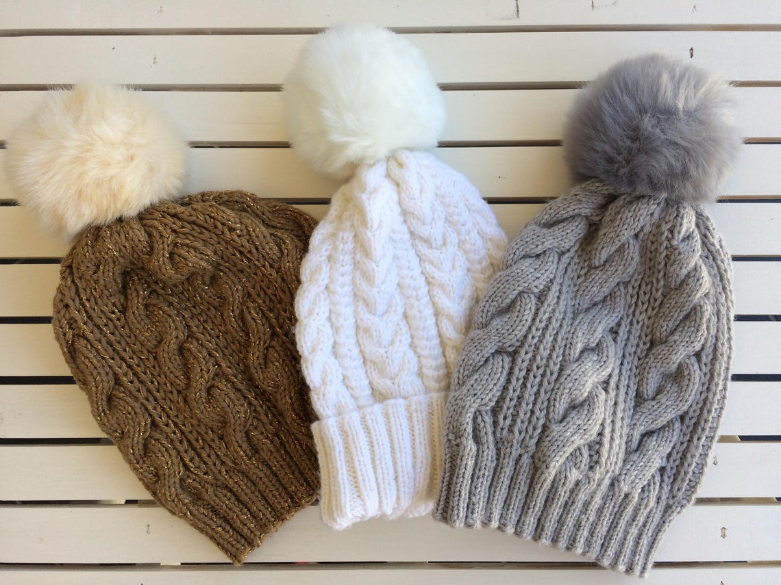White Winter Hat...hand Knit Beanie...cable Knit Winter Hat - Etsy