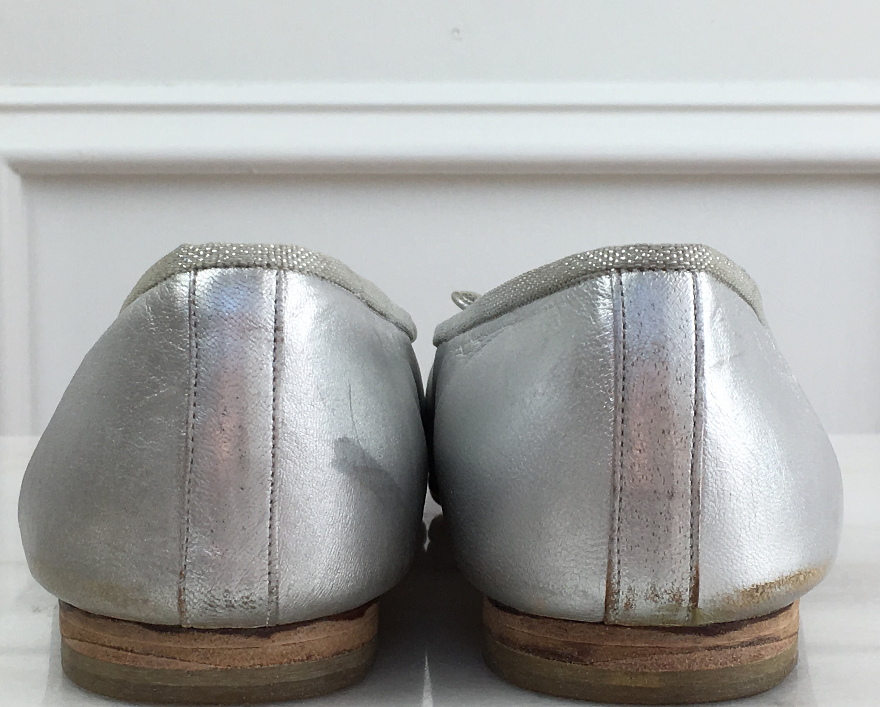 Gold and Silver Metallic Cap Toe Quilted Leather Delman Ballet Flats ...