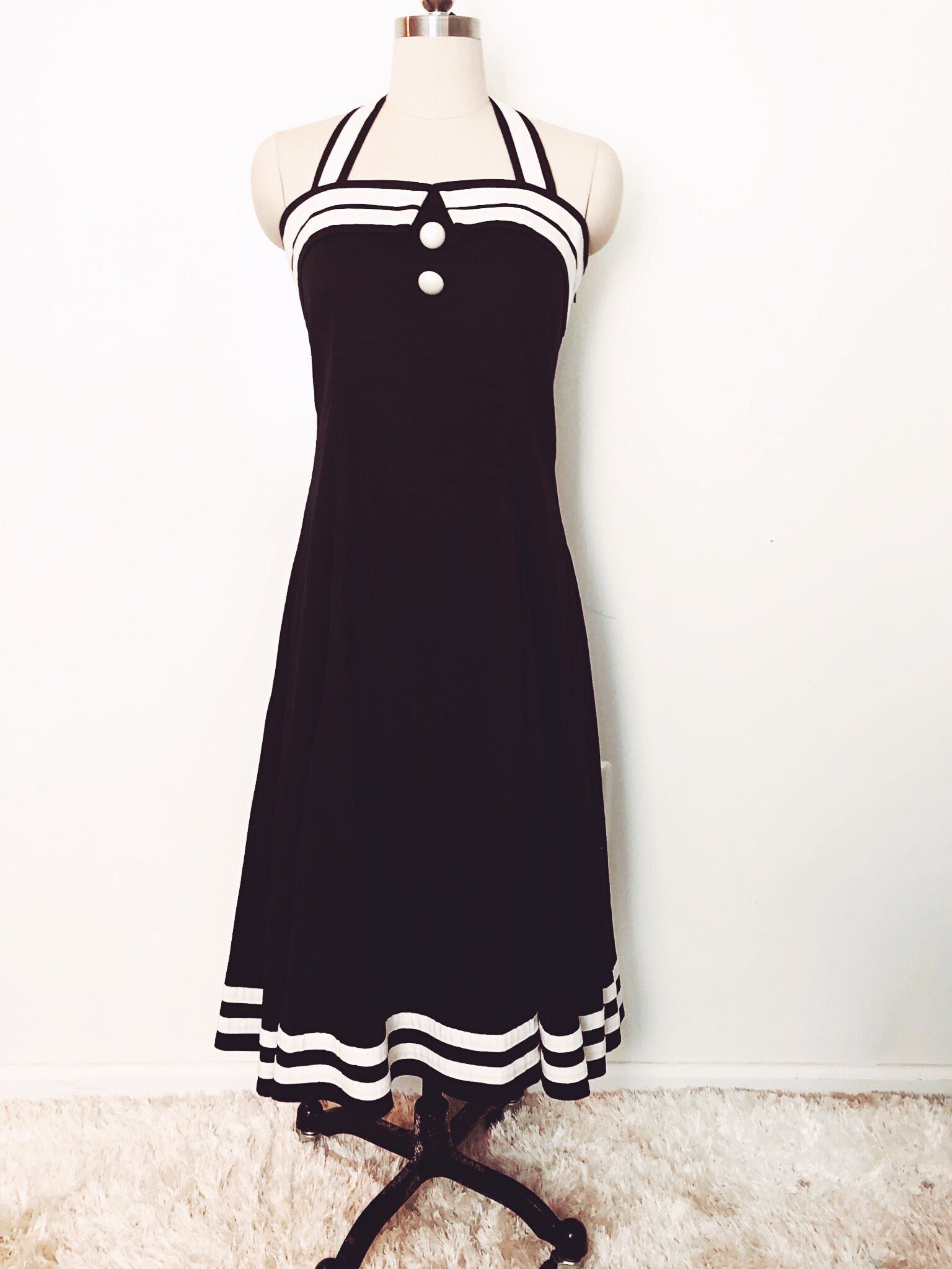 Collectif London Vintage Navy and White Fit and Flare Sailor Nautical ...