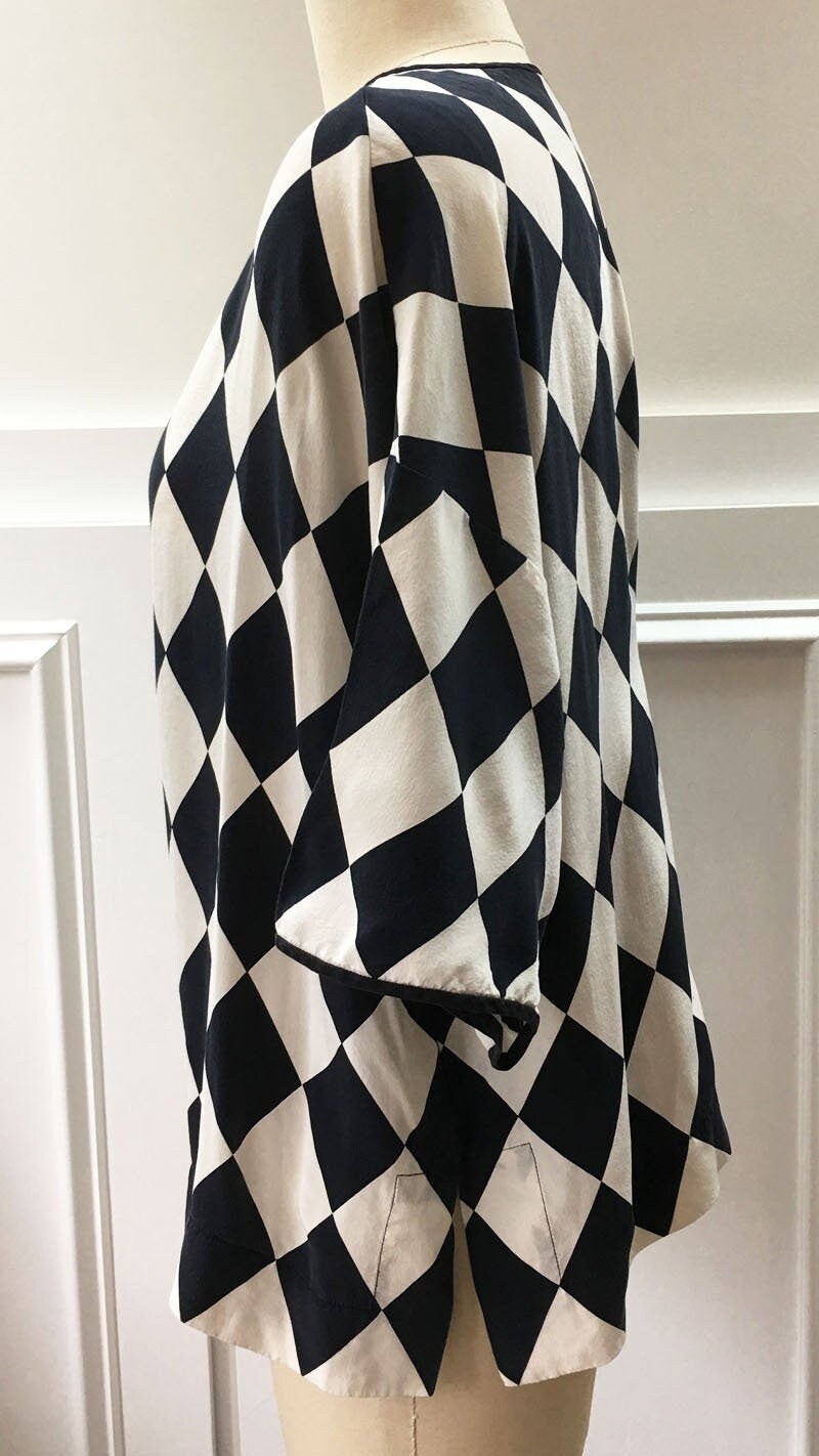 Black and White Harlequin Pattered Silk Summer Tunic Top by Linda ...