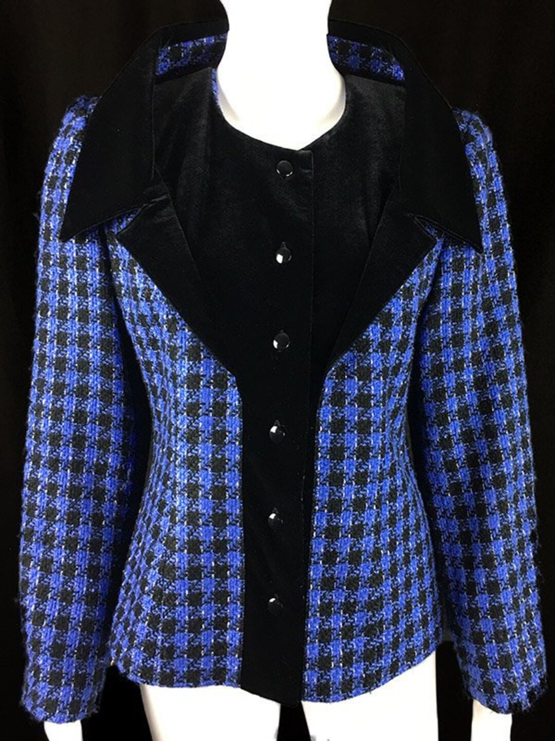 Edgar Vos Luxe Blue Black and Gold Metallic Houndstooth Blazer Size EU ...