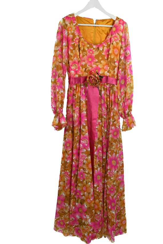 1960s / 1970s Shimmery Gold and Hot Pink Floral BOHO … - Gem