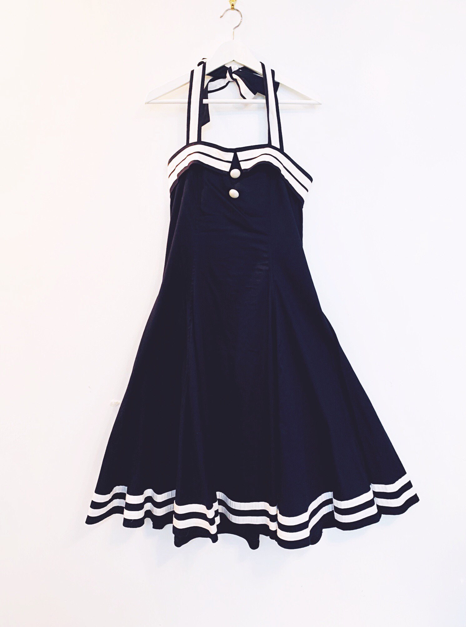 Collectif London Vintage Navy and White Fit and Flare Sailor Nautical ...