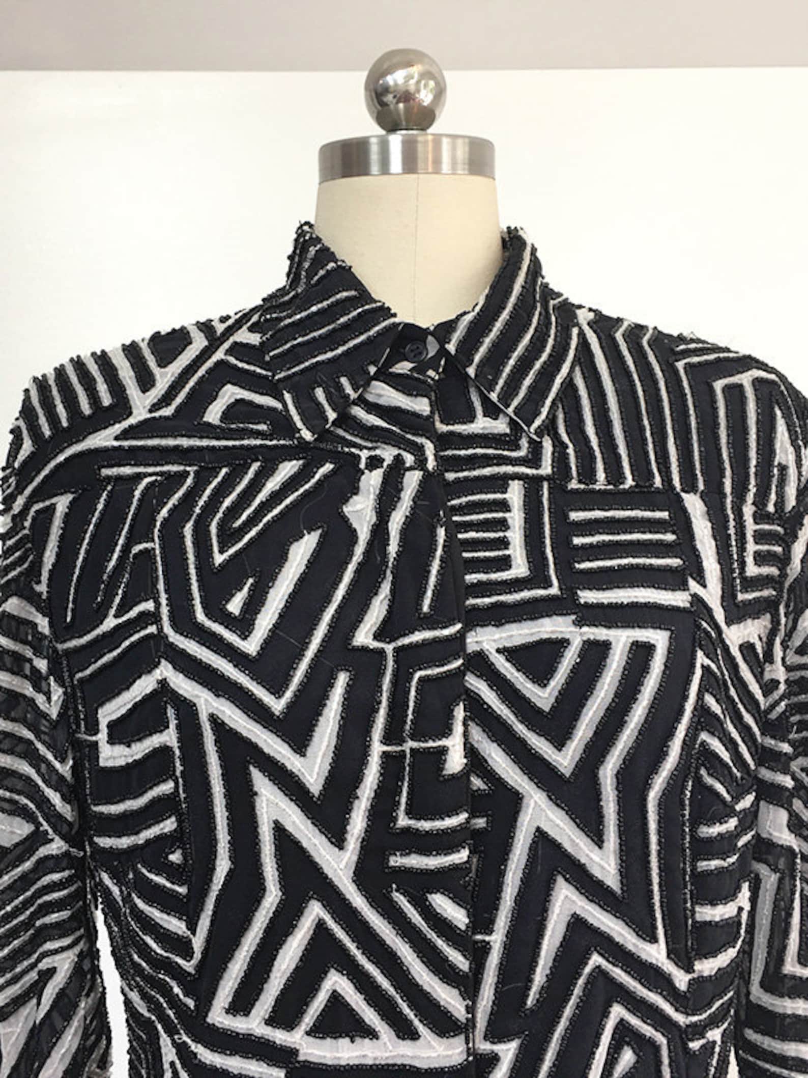 Je Metadi by Sean Mehta Hand and Heavily Beaded Black White Abstract ...