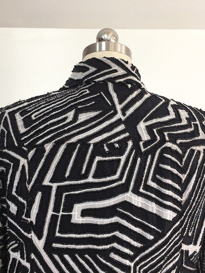 Je’ Metadi by Sean Mehta Hand and Heavily Beaded Black White Abstract ...
