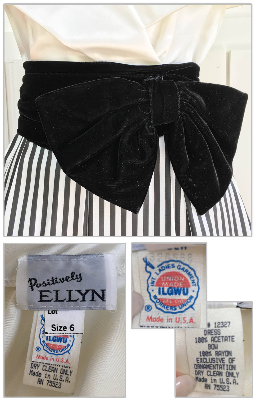 Miss Ellyn Black & White 1990s Cocktail Party Dress with Satin Off the ...