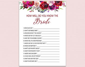 Floral Bridal Shower Games How Well Do You Know the Bride to | Etsy