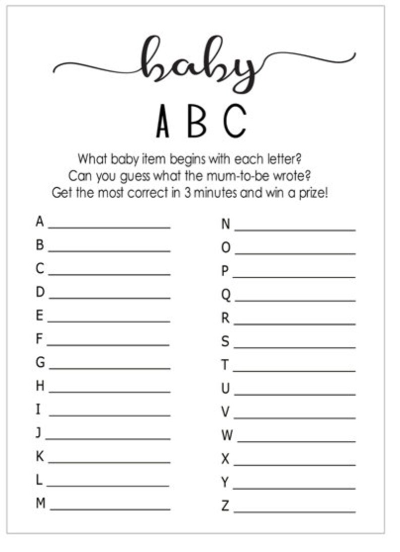 BABY ABC GAME Baby Items Game Alphabet Game Baby Shower Etsy BABY ABC GAME Baby Items Game Alphabet Game Baby Shower Etsy
