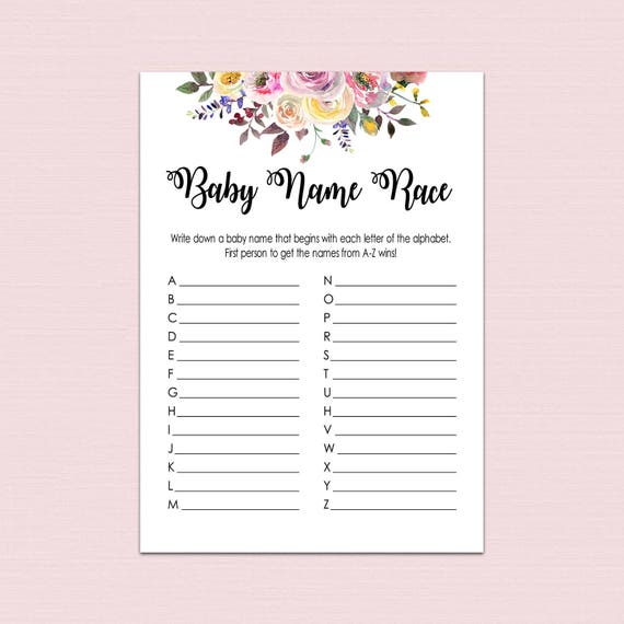 Baby Name Race Game Baby Shower Games Printable Baby Shower | Etsy