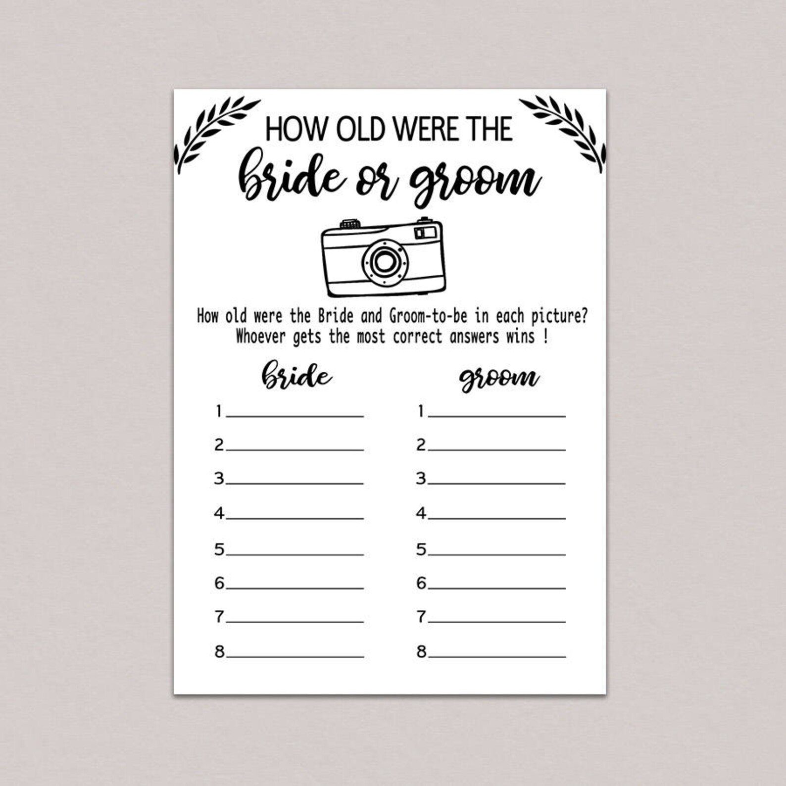 How Old Was the Bride and Groom Game Guess the Age Rustic | Etsy