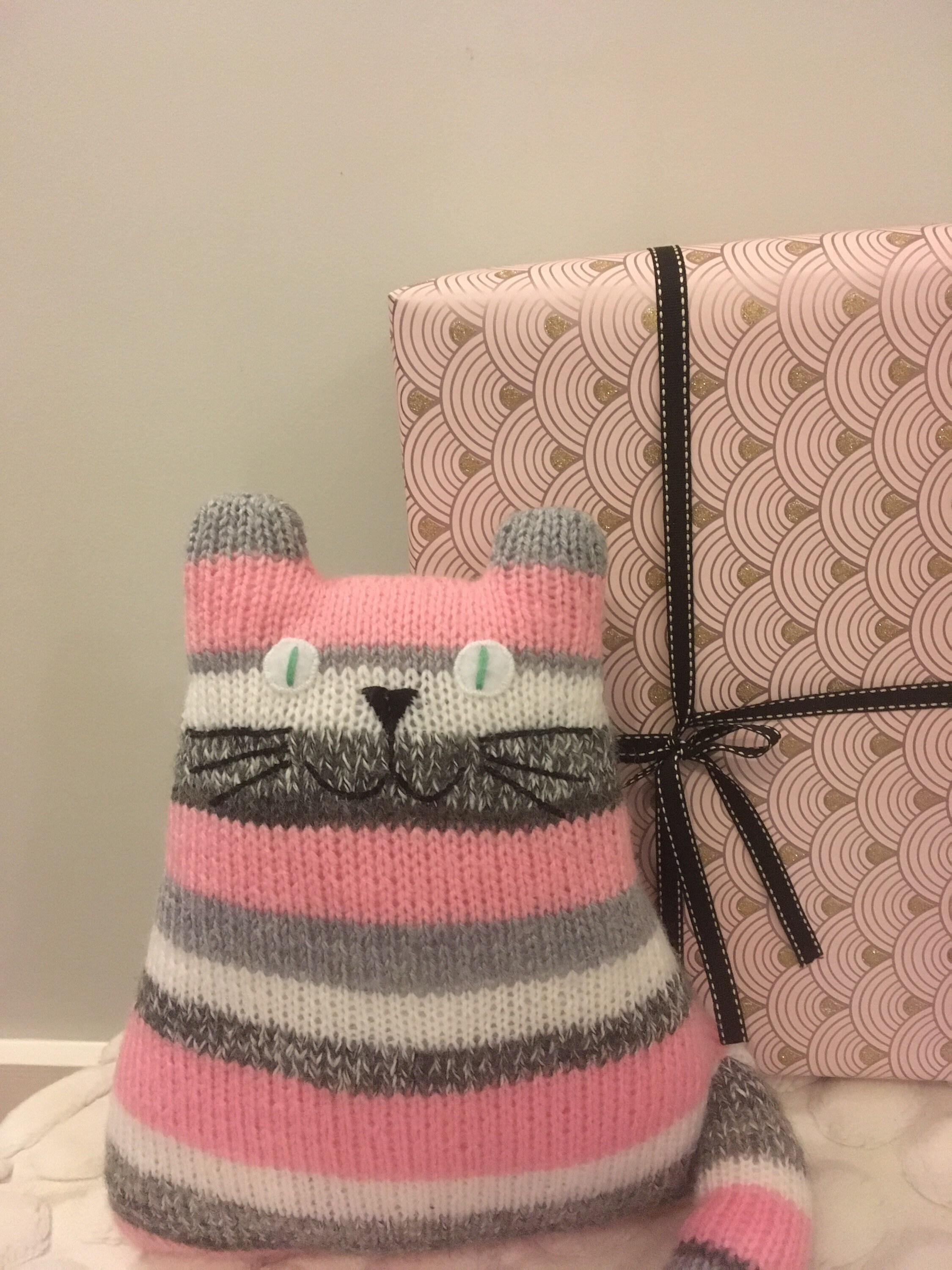 Knitted Tabby Pink Cat Doll Lightly Stuffed Pink Cat Cushion - Etsy UK