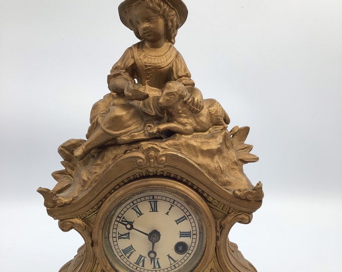 Antique American Fine Terry Clock Company Metal Statuary Mantle Clock ...