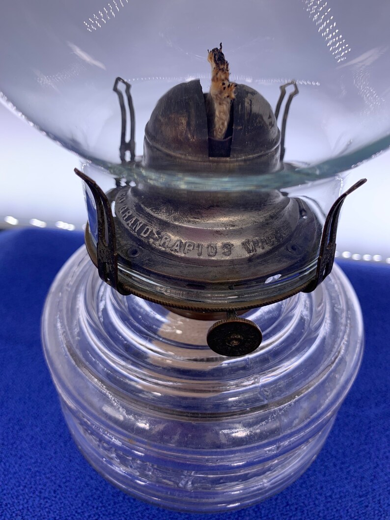 Antique I.P. Frink New York 1887 Clear Glass Kerosene Lamp W/ White ...