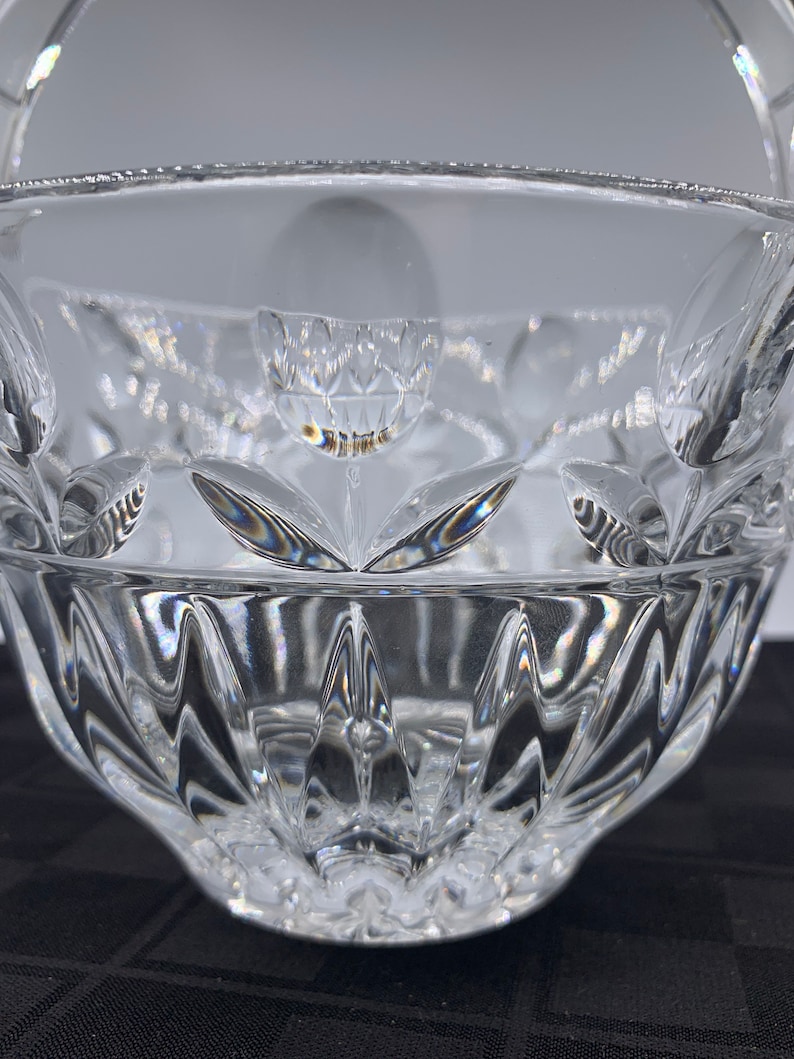Vintage Block Crystal Tulip Pattern Handled Basket Signed - Etsy