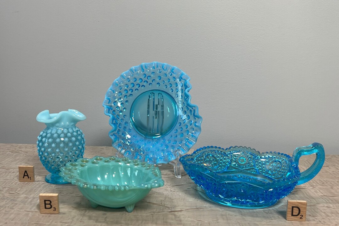 Vintage Blue Art Glass | Choose From: Fenton Mini-tri Blue Opalescent ...