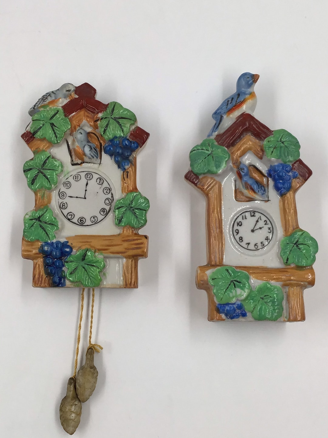 Vintage Hand-painted Coo-coo Clock Birdhouse Porcelain Wall Pocket ...