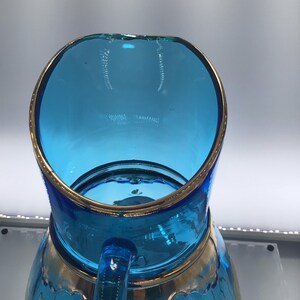 Vintage Hand Painted Pitcher & Glass Set | Aqua Blue W/6 Drinking Cups ...