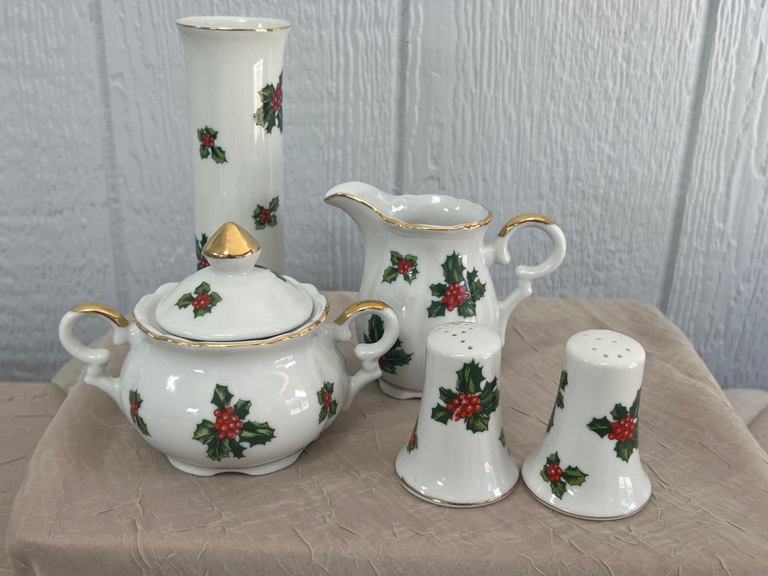 Holly Dinnerware by Lefton | Choose From: Bud Vase, Creamer, Lidded ...