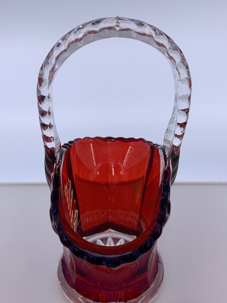 Vintage Ruby Red Flashed Souvenir Pressed Glass Handled Basket Dated ...