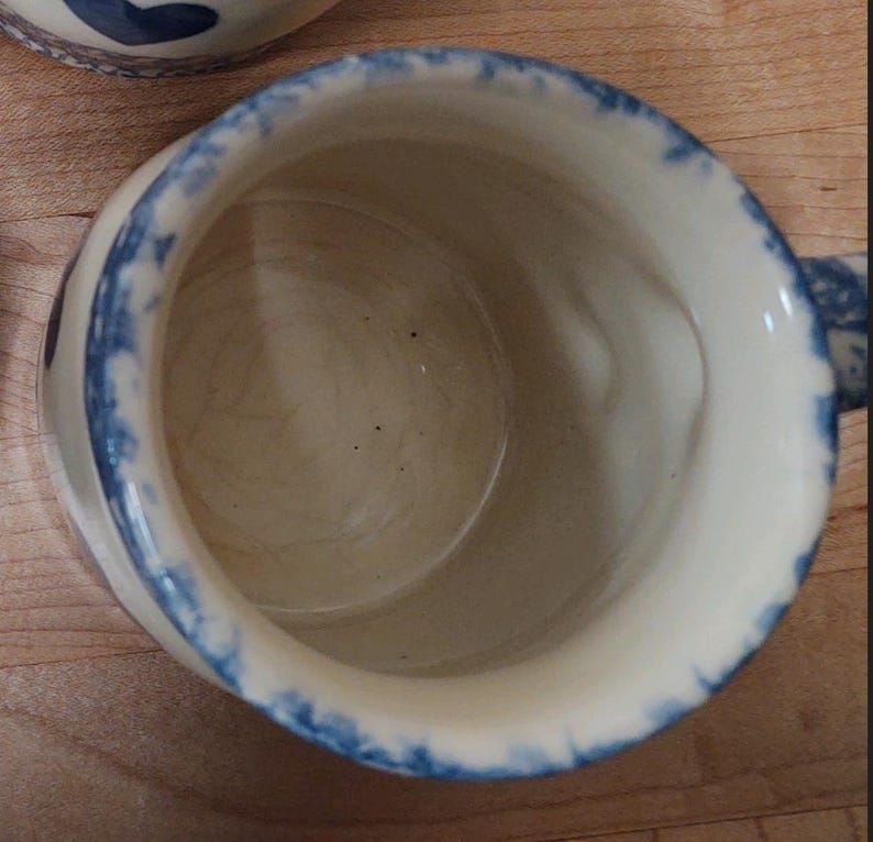 Vintage Roseville(rrp) Friendship Pottery Blue Spongeware W/blue Hearts ...