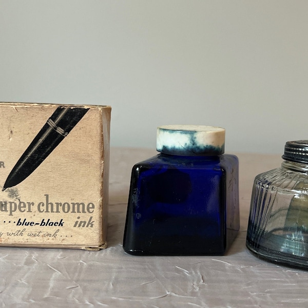Vintage Green Blue Ink Bottles - Etsy