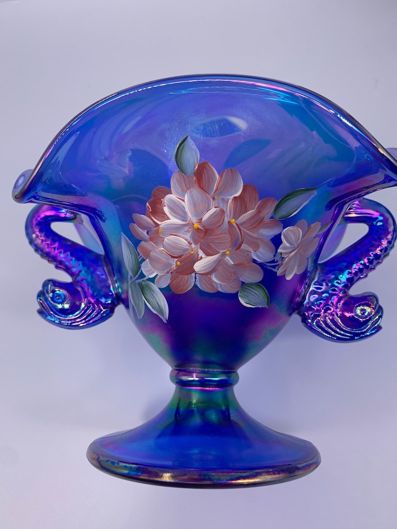 Fenton Iridescent Carnival Hand-painted Koi Dolphin Dish | Choose From ...