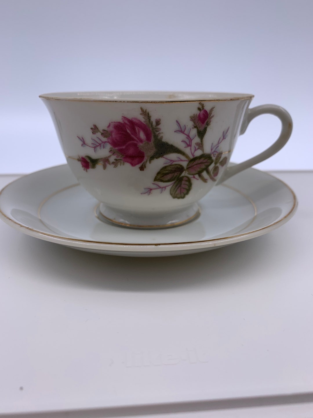 Vintage Gold Gilded Red Rose Bud Tea Cup/saucer | Teacup/saucer Set ...