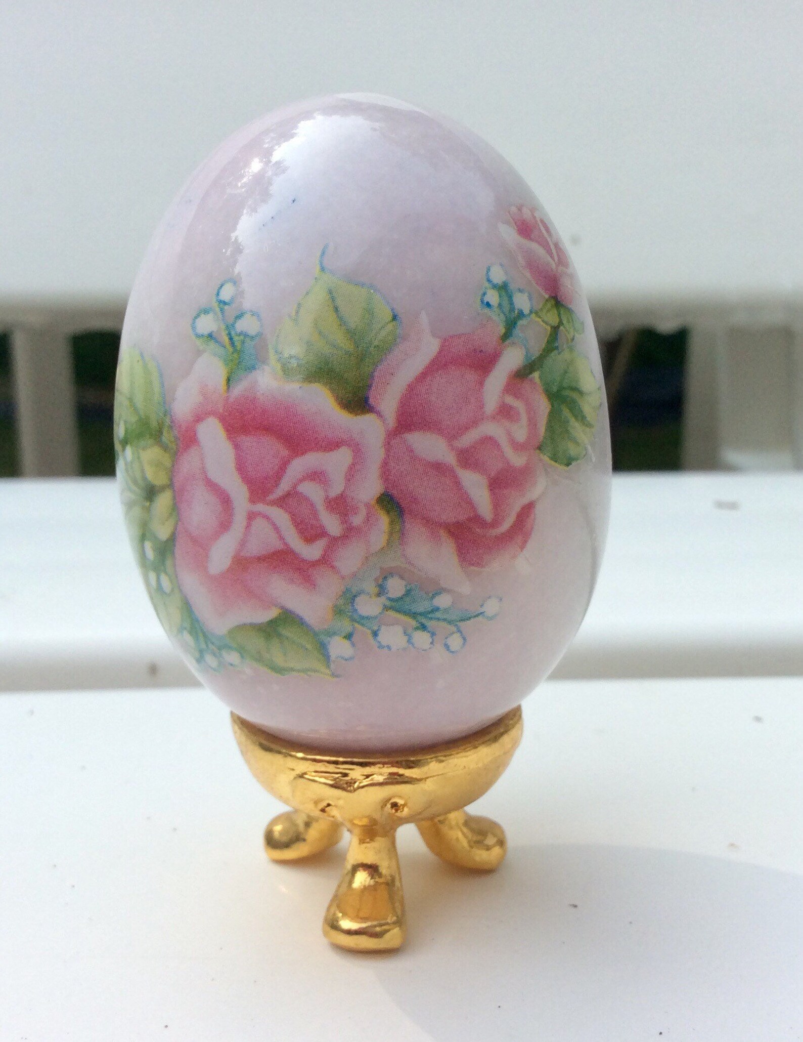 Vintage Enesco Decorative Marble Egg With Pink Roses & Gold - Etsy