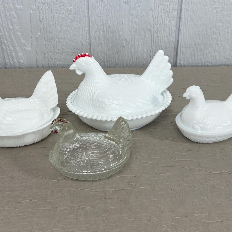 Milk Glass Hen - Etsy