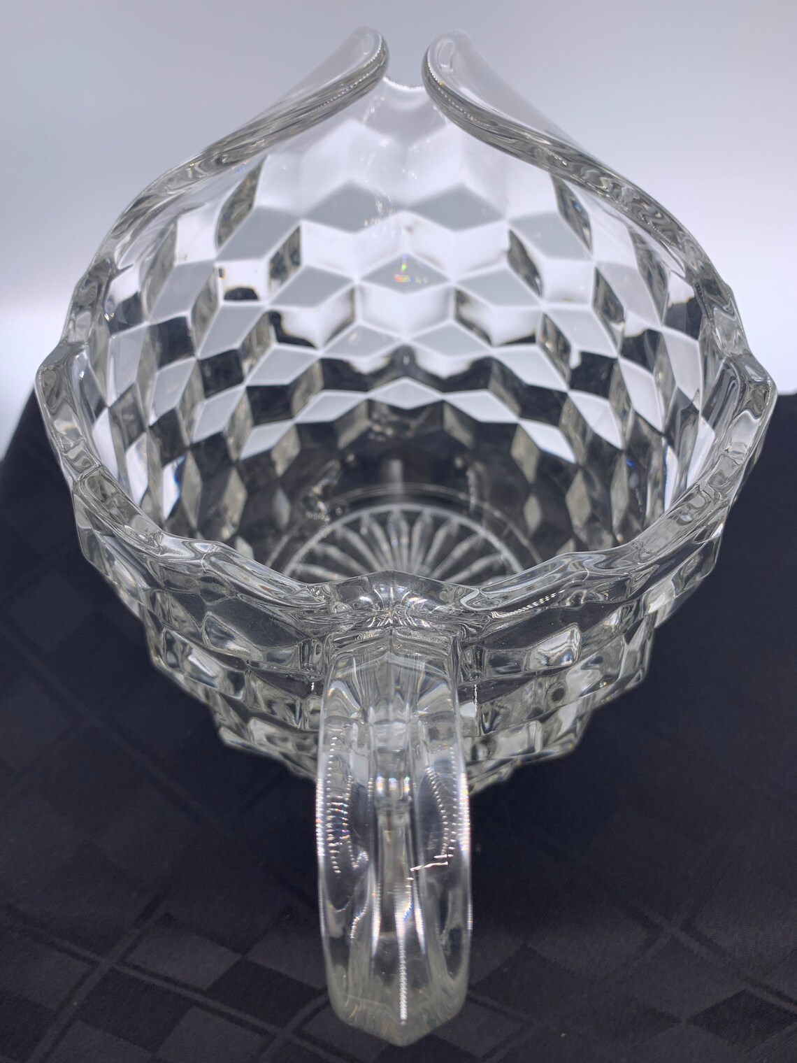 Vintage Fostoria Glass American Cubic Pattern Heavy Ice Lip Pitcher or ...