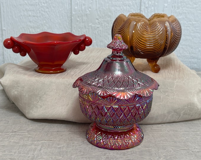 Vintage Indiana Cubist Ruby Red Fostoria Whitehall Candy Dish | MCM ...