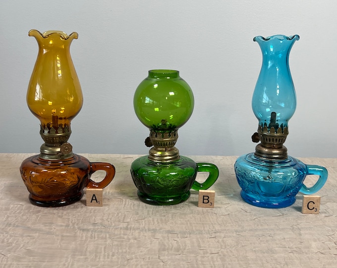 Vintage Glass Oil Finger Lamp Embossed Fruit Pattern Marked Made in ...
