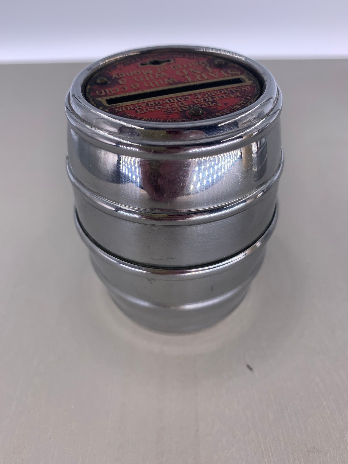 Vintage Coin Banks Choose From: Red And Chrome Barrel Bank | Etsy