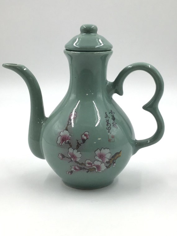 Vintage Mint Green Long Neck Teapot With Pink Dogwood Branch & | Etsy
