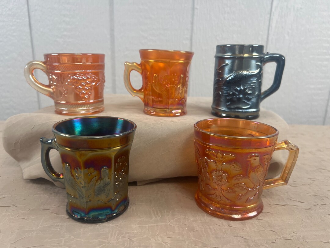 Antique Carnival Glass Mugs | Choose From: Beaded Dugan Grape ...