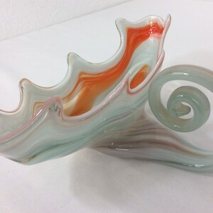 Vintage Art Deco Oblong Cornucopia Dish Orange White and Clear Horn of ...